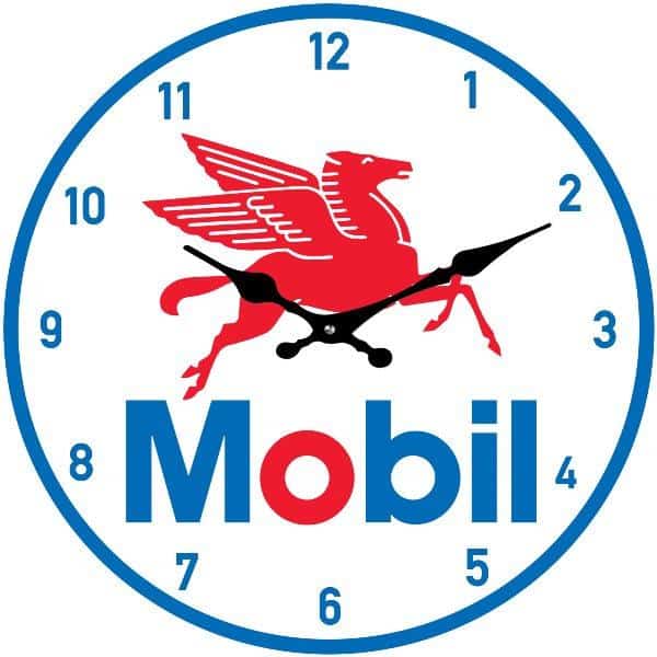 This small, glass fronted Small Mobil Oil Clock . The perfect accessory ...